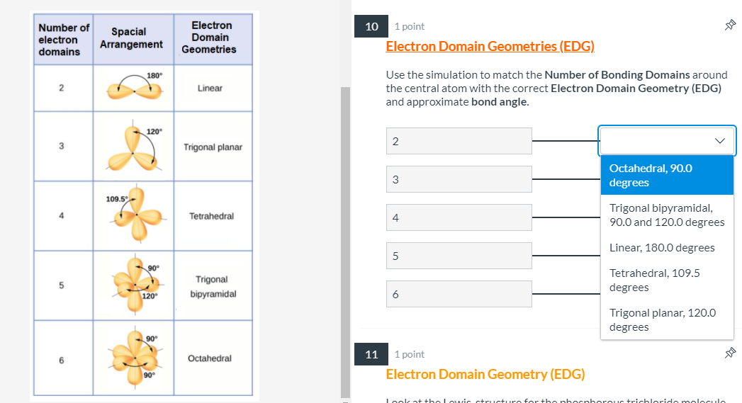 Solved 10 1 point Number of electron domains Spacial | Chegg.com