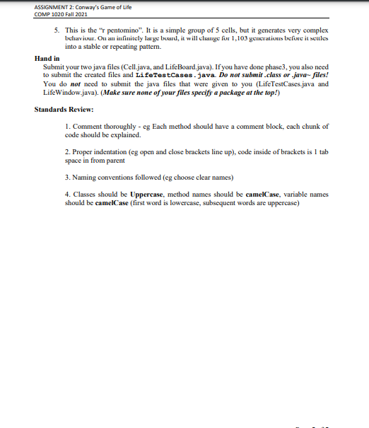 ASSIGNMENT 2.Corway's Game of Life COMP1020 al 2021 | Chegg.com