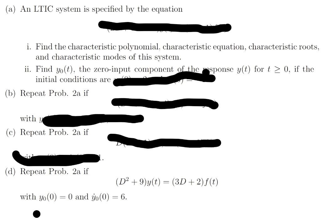 Solved (a) An LTIC system is specified by the equation i. | Chegg.com