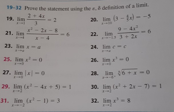 Solved 19-32 Prove the statement using the e. 8 definition | Chegg.com