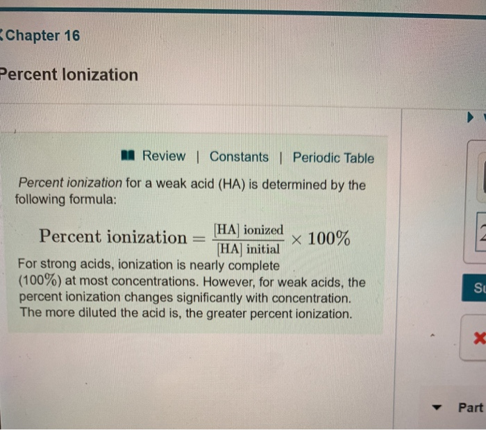 Solved Chapter 16 Percent lonization Review | Constants | | Chegg.com