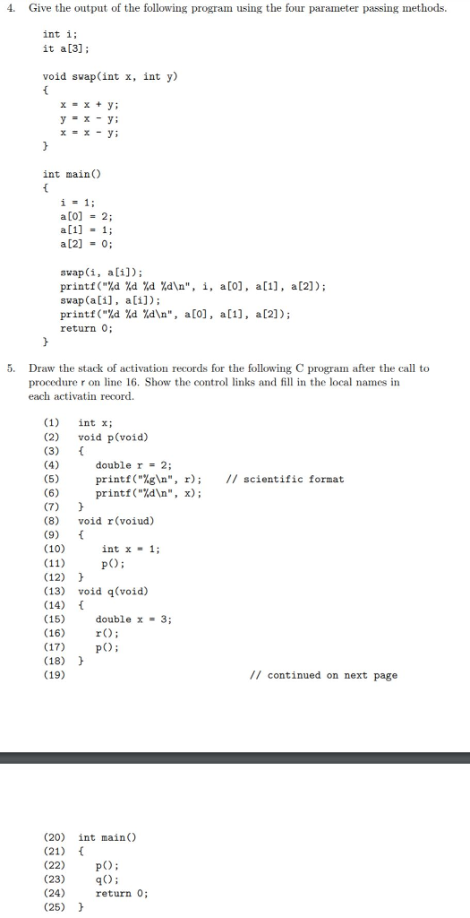 4. Give the output of the following program using the | Chegg.com