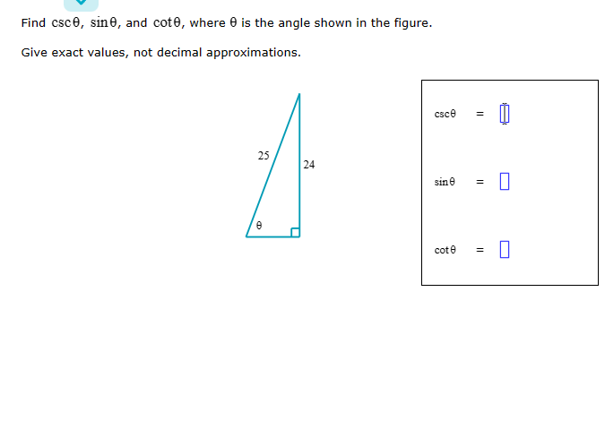 Solved Find cscθ,sinθ, and cotθ, where θ is the angle shown | Chegg.com