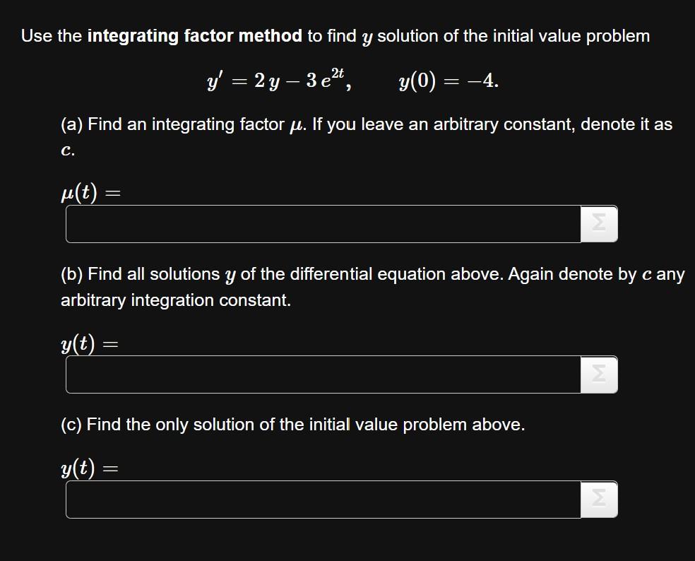 Solved Use the integrating factor method to find y solution | Chegg.com