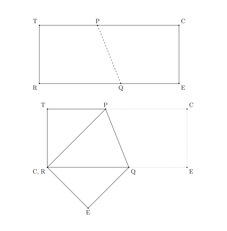 Solved 9. A rectangular piece of paper RECT is folded in | Chegg.com