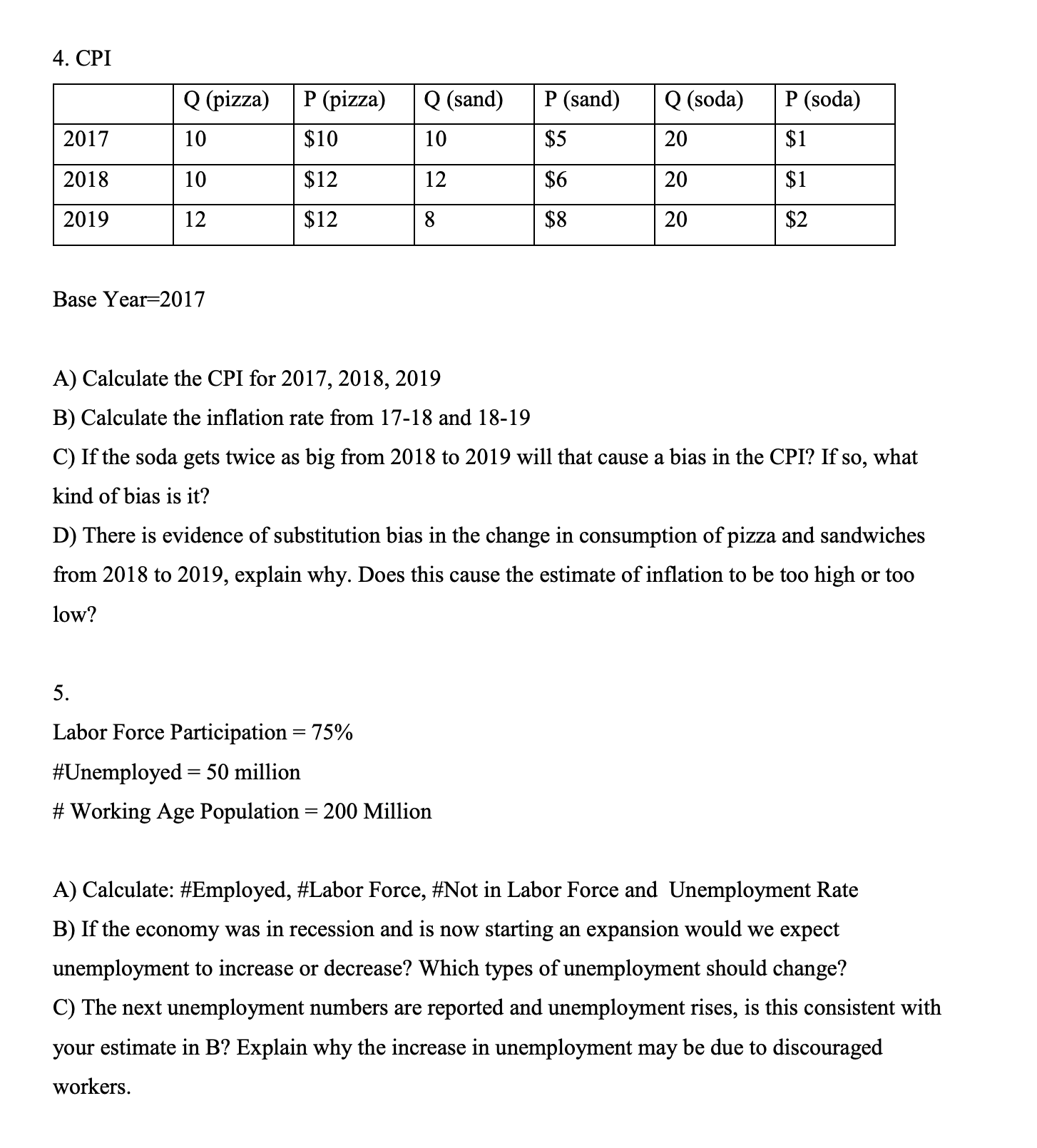 Solved 4. CPI Base Year =2017 A) Calculate the CPI for 2017, | Chegg.com