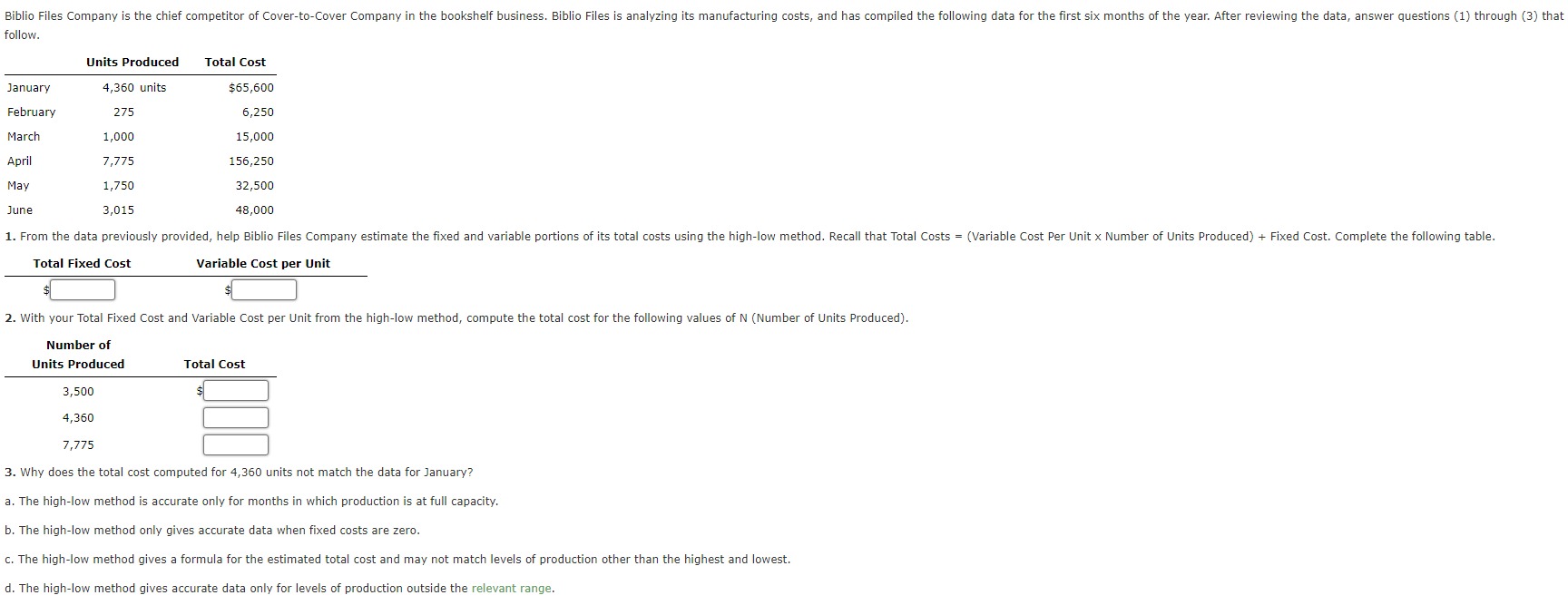 Solved 1. Determine whether the costs in the table are | Chegg.com