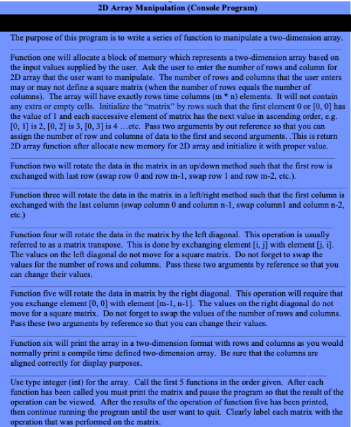 Solved 2D Array Manipulation (Console Program) The purpose | Chegg.com