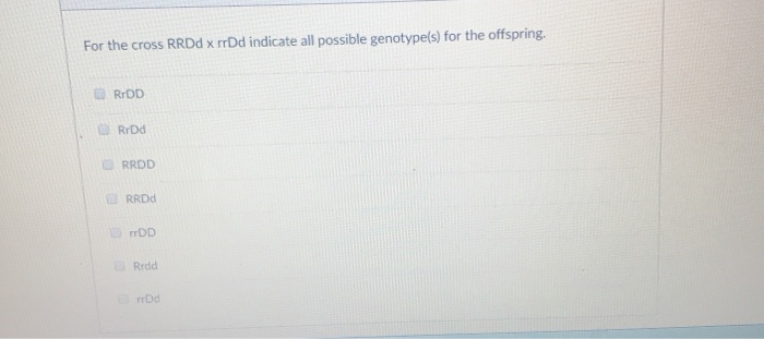 Solved For the cross RRDd x rrDd indicate all possible | Chegg.com