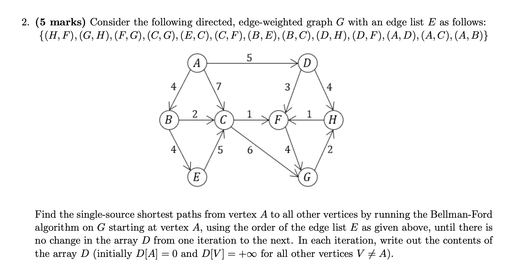 Solved (5 marks) Consider the following directed, | Chegg.com
