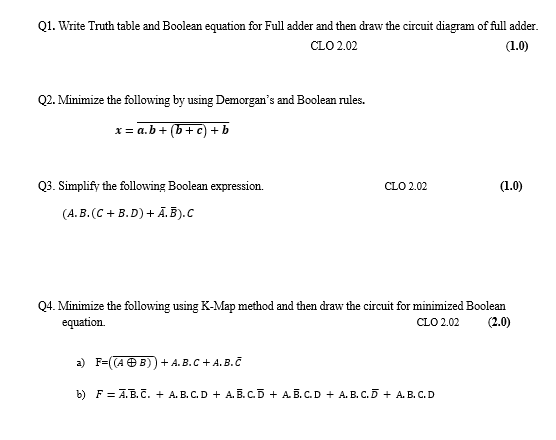 Solved Q1. Write Truth table and Boolean equation for Full | Chegg.com