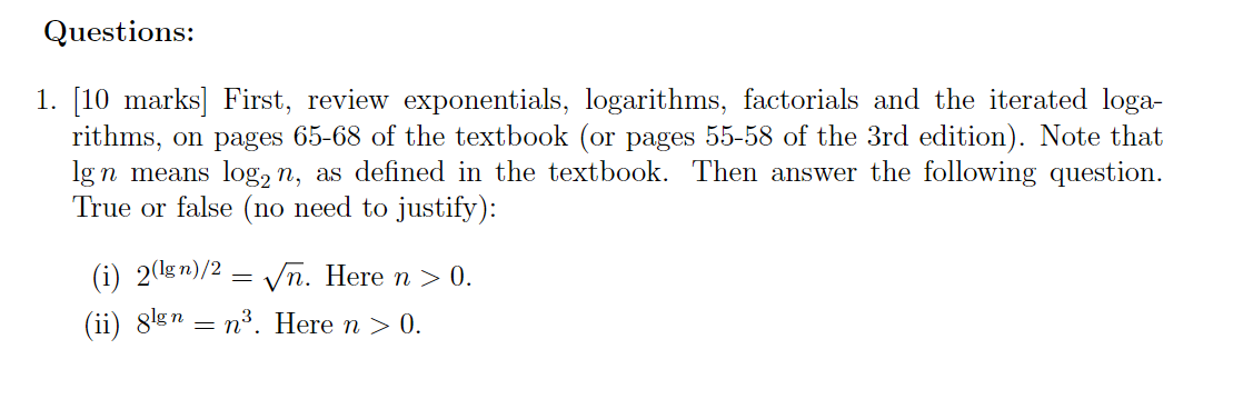 Solved [10 marks] First, review exponentials, logarithms, | Chegg.com