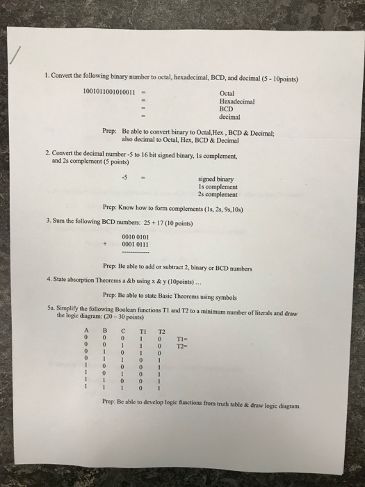 Solved 1. Convert the following binary number to octal, | Chegg.com