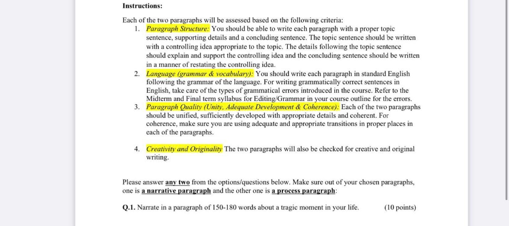 Solved Instructions: Each of the two paragraphs will be | Chegg.com