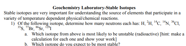 Solved Geochemistry Laboratory-Stable Isotopes Stable | Chegg.com