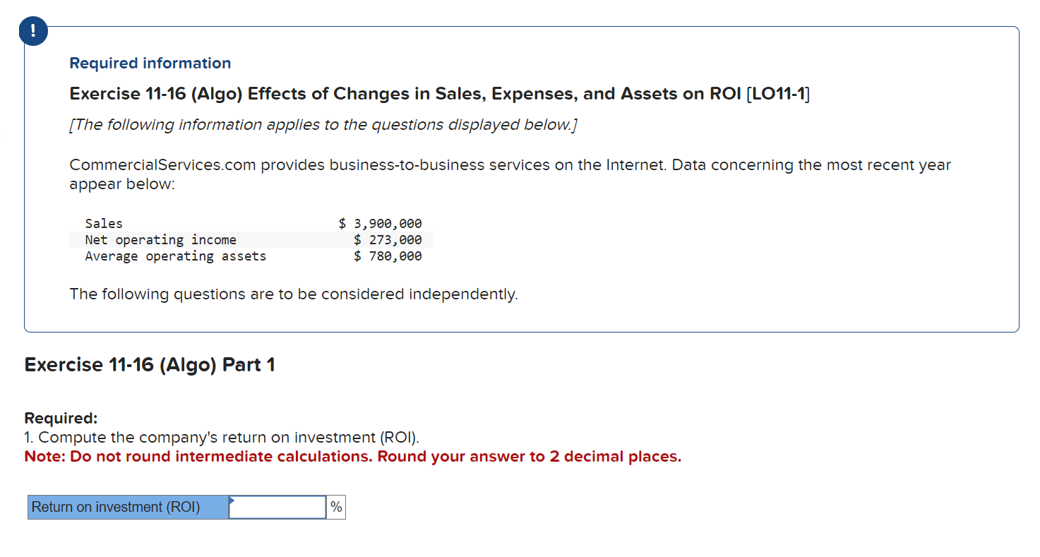 Solved Required information Exercise 11-16 (Algo) Effects of | Chegg.com