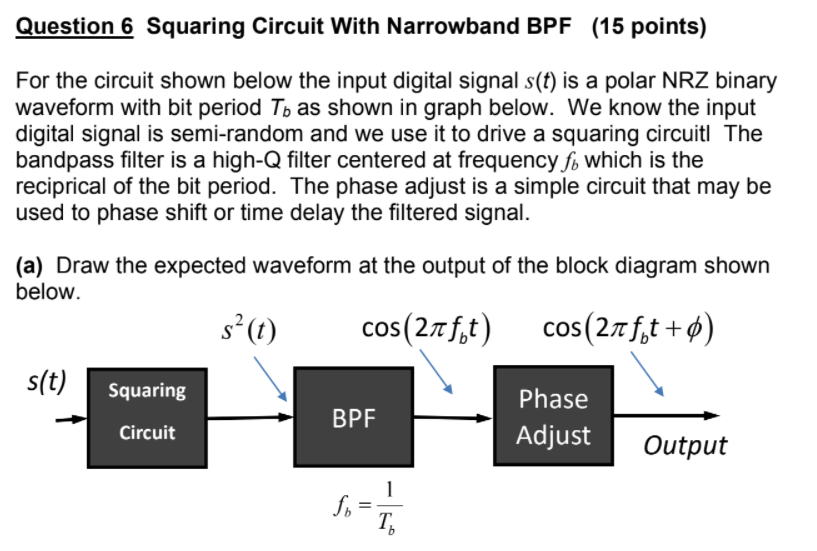 Solved Question 6 Squaring Circuit With Narrowband BPF (15 | Chegg.com