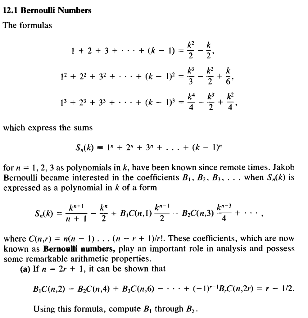 Solved 12.1 Bernoulli Numbers The formulas k2 1 + 2 + 3 + | Chegg.com