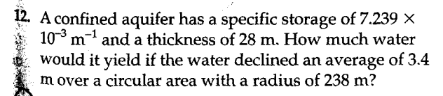 Solved 2. A confined aquifer has a specific storage of | Chegg.com