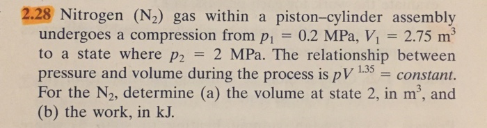 Solved 2.28 Nitrogen (N2) gas within a piston-cylinder | Chegg.com
