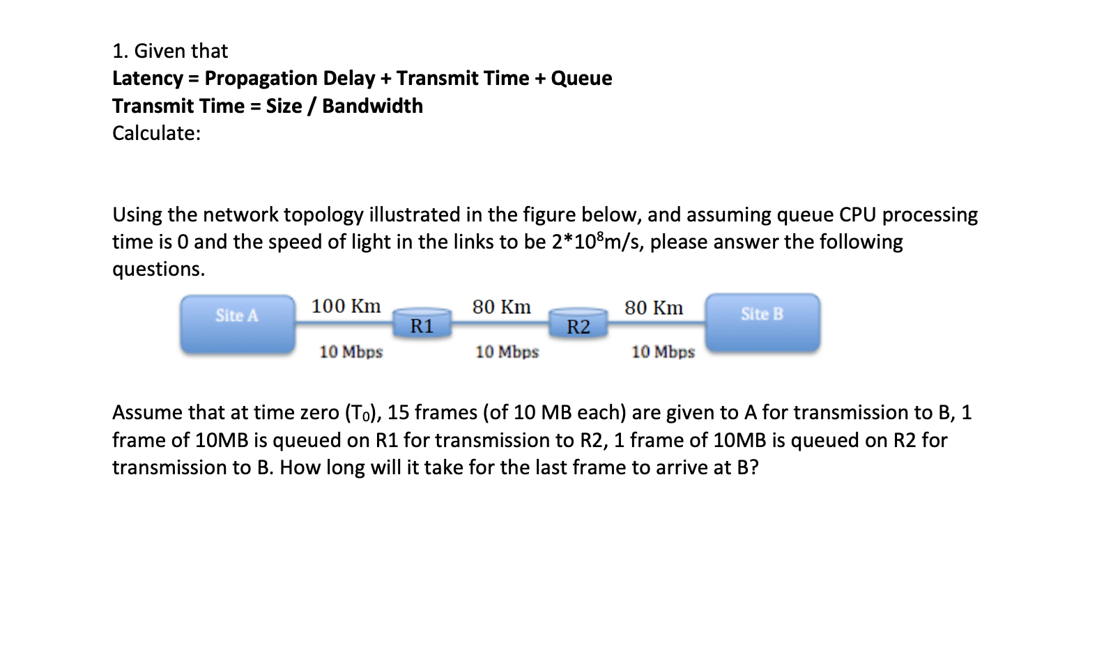 Solved 1. Given that Latency = Propagation Delay + Transmit | Chegg.com