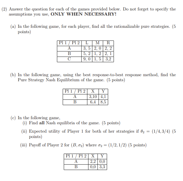Solved (2) ﻿Answer the question for each of ﻿the games | Chegg.com