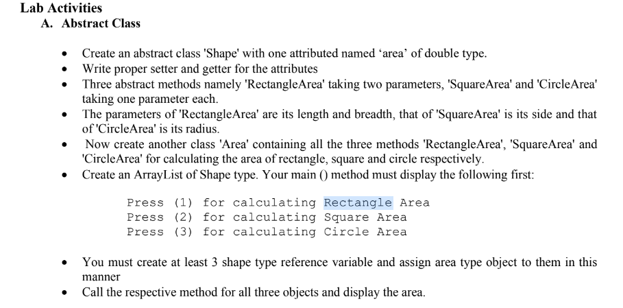 Solved A Abstract Class Create An Abstract Class Shape