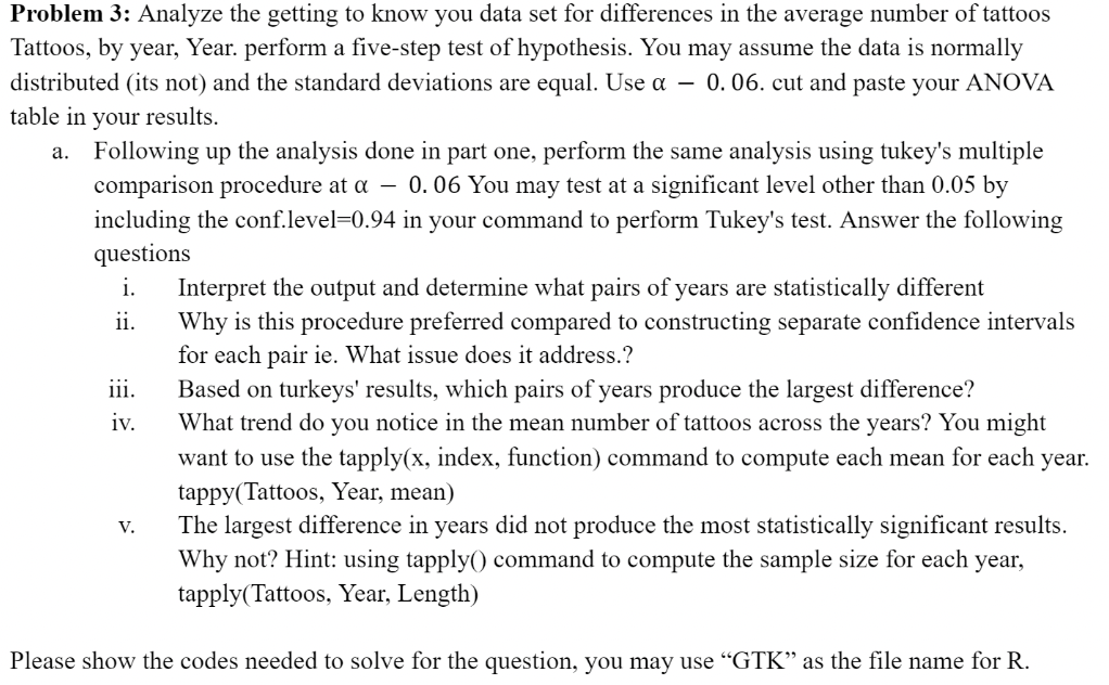 Solved Problem 3: Analyze the getting to know you data set | Chegg.com