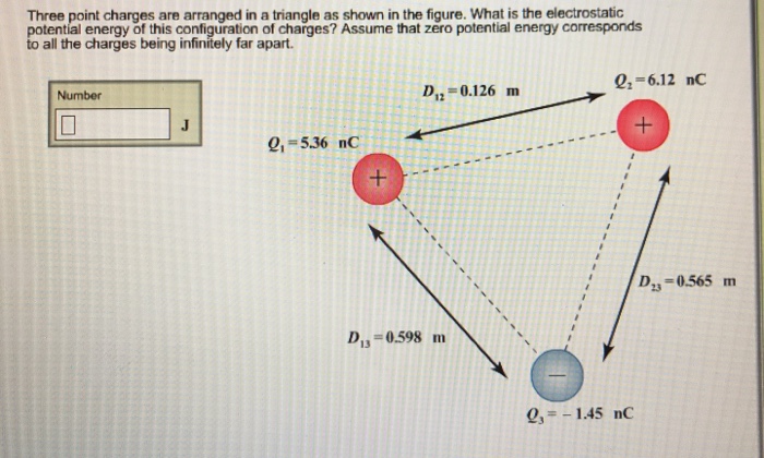 Solved Three point charges are arranged in a triangle as | Chegg.com