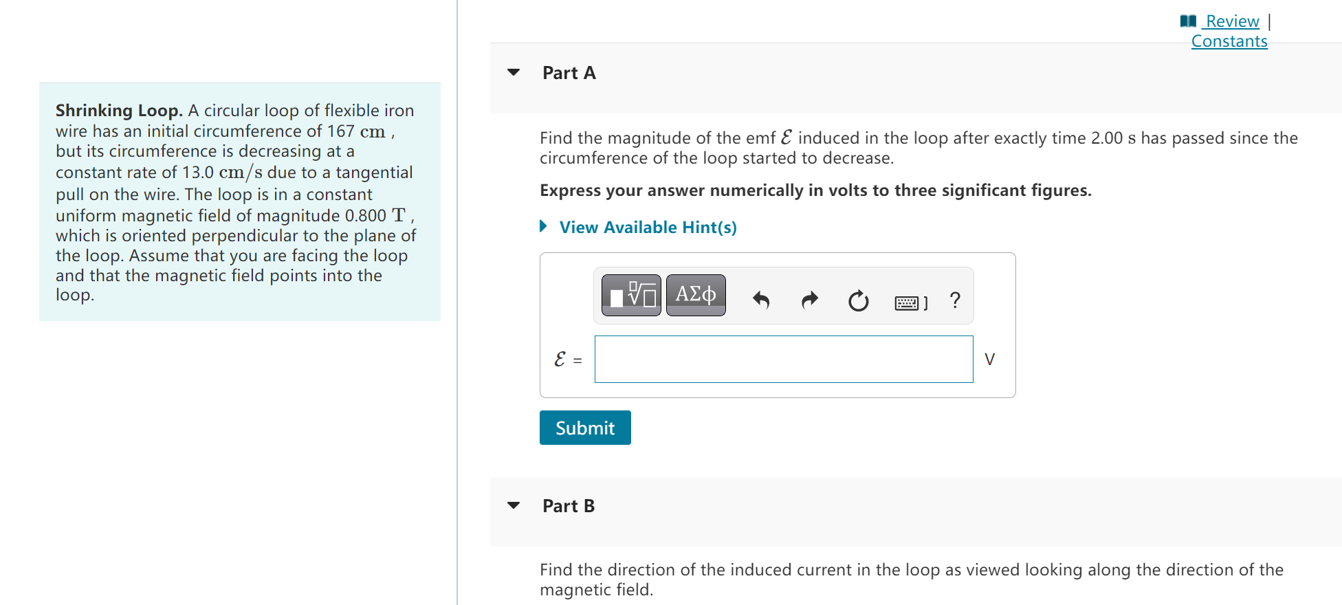 Solved Shrinking Loop. A circular loop of flexible iron wire | Chegg.com