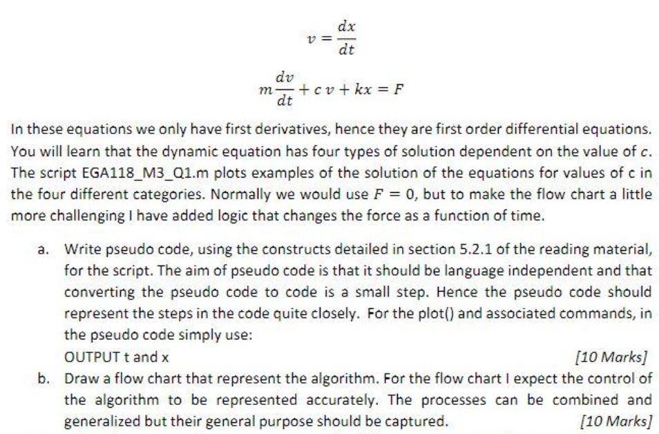 m dt2 + c dx + k x = F kx dt For example, consider an | Chegg.com