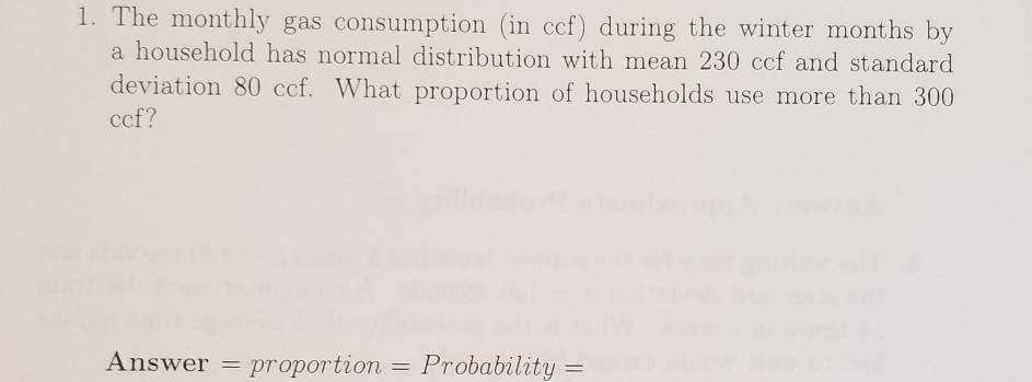 Solved he monthly gas consumption (in ccf) during the winter | Chegg.com