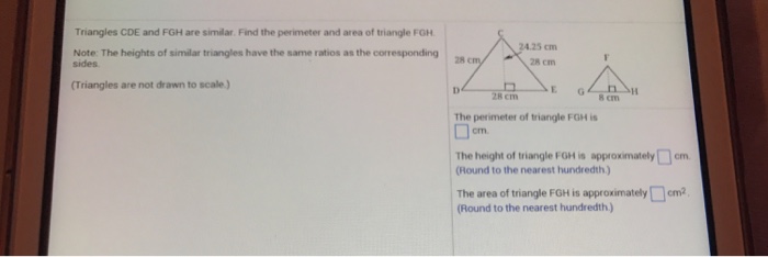 Solved Triangles CDE and FGH are similar. Find the perimeter | Chegg.com Solved Triangles CDE and FGH are similar. Find the perimeter | Chegg.com