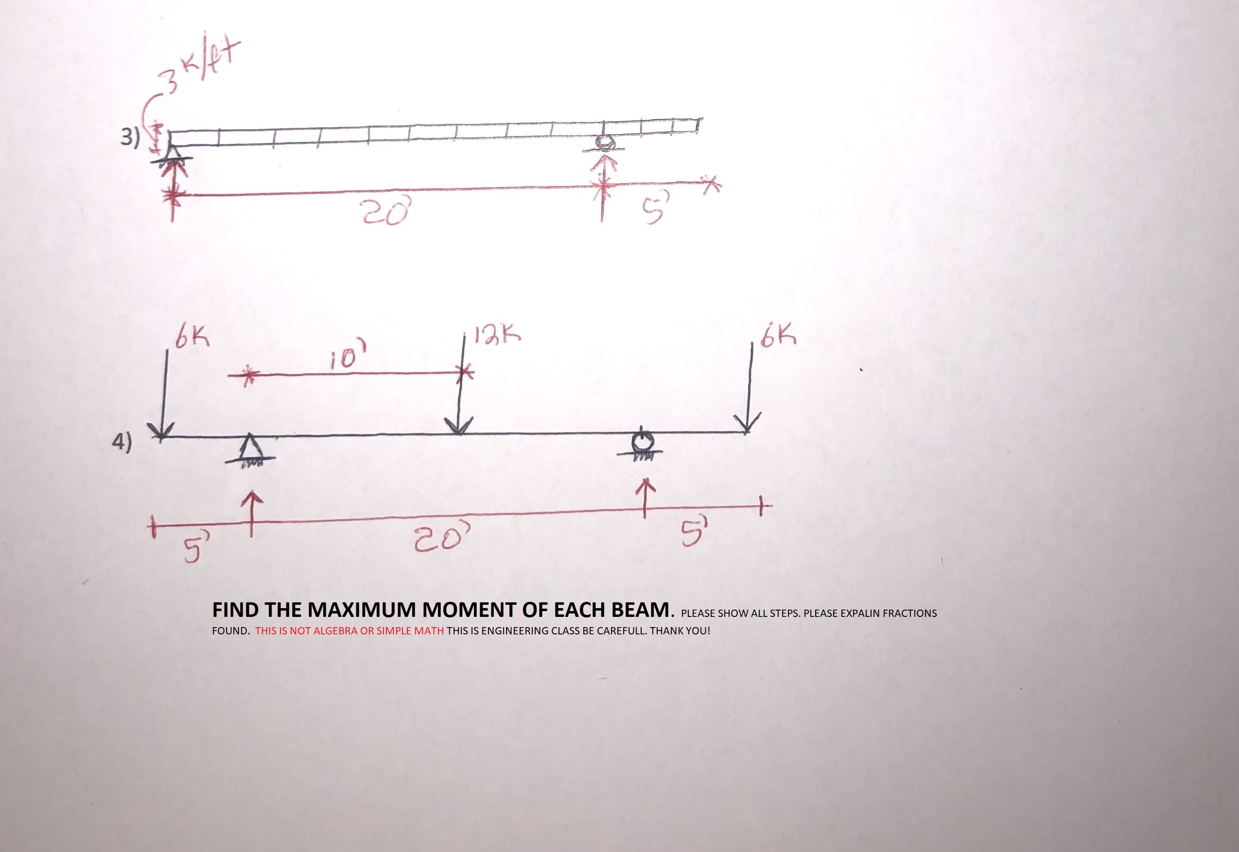 Solved FIND THE MAXIMUM MOMENT IN EACH BEAM. NO SIMPLE MAT. | Chegg.com