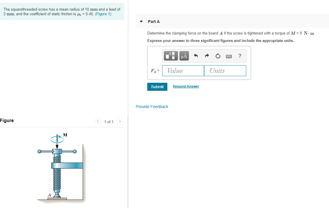 Solved The squarethreaded screw has a mean radius of 10 mm | Chegg.com