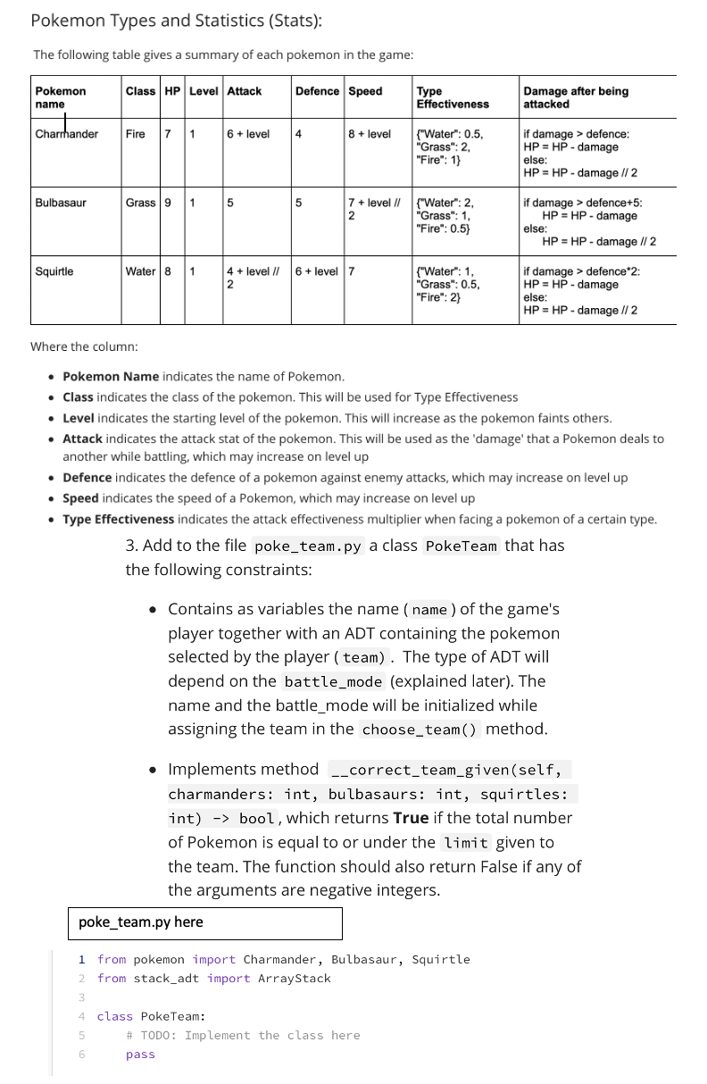 Solved Pokemon Types and Statistics (Stats): The following | Chegg.com