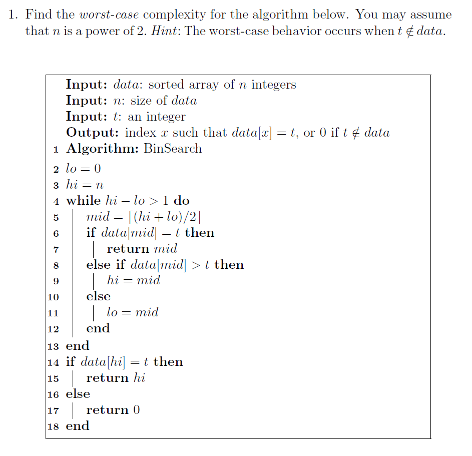 Solved 1 Find The Worst Case Complexity For The Algorithm 