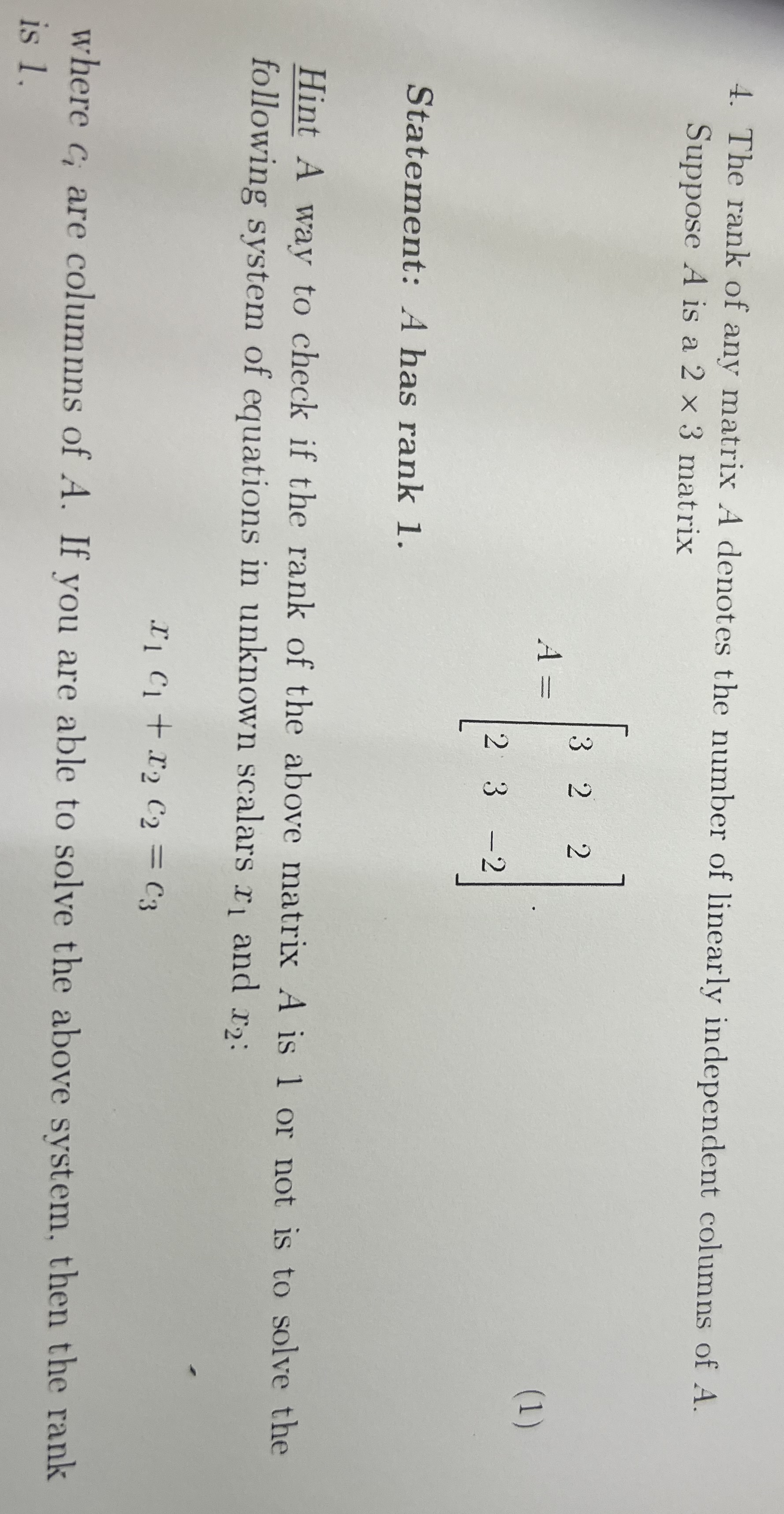 Solved 4. The rank of any matrix A denotes the number of | Chegg.com