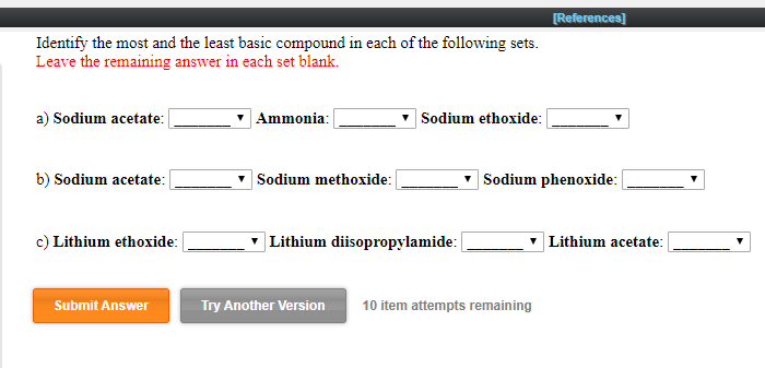 Solved [References Identify the most and the least basic | Chegg.com