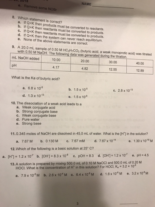 Solved 2018 e. Remove some NOBr NAME 8. Which statement is | Chegg.com