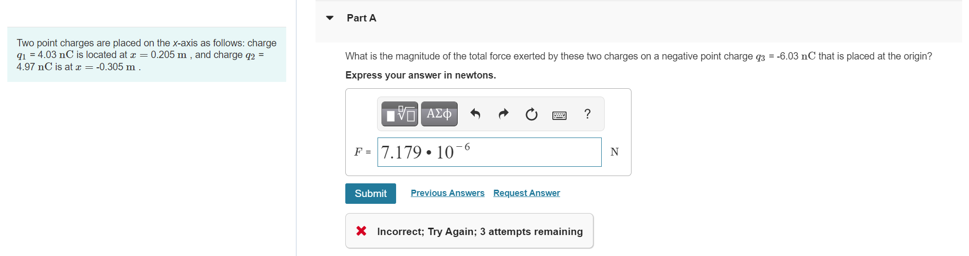 Solved Part A Two point charges are placed on the x-axis as | Chegg.com