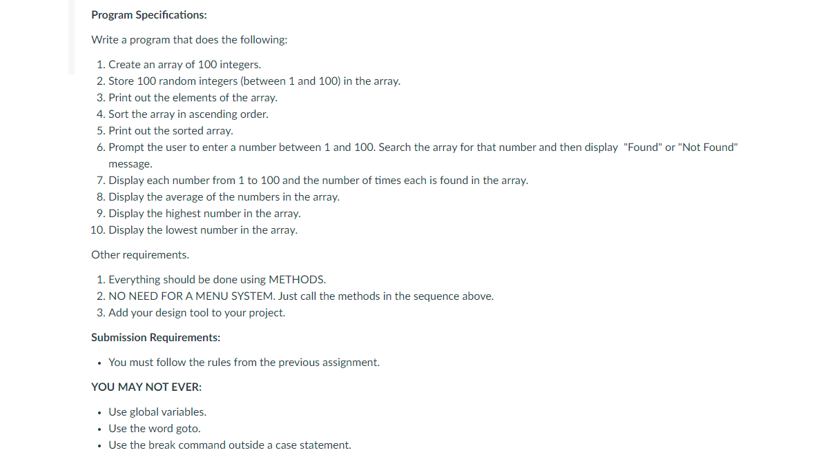 Solved Program Specifications: Write a program that does the | Chegg.com