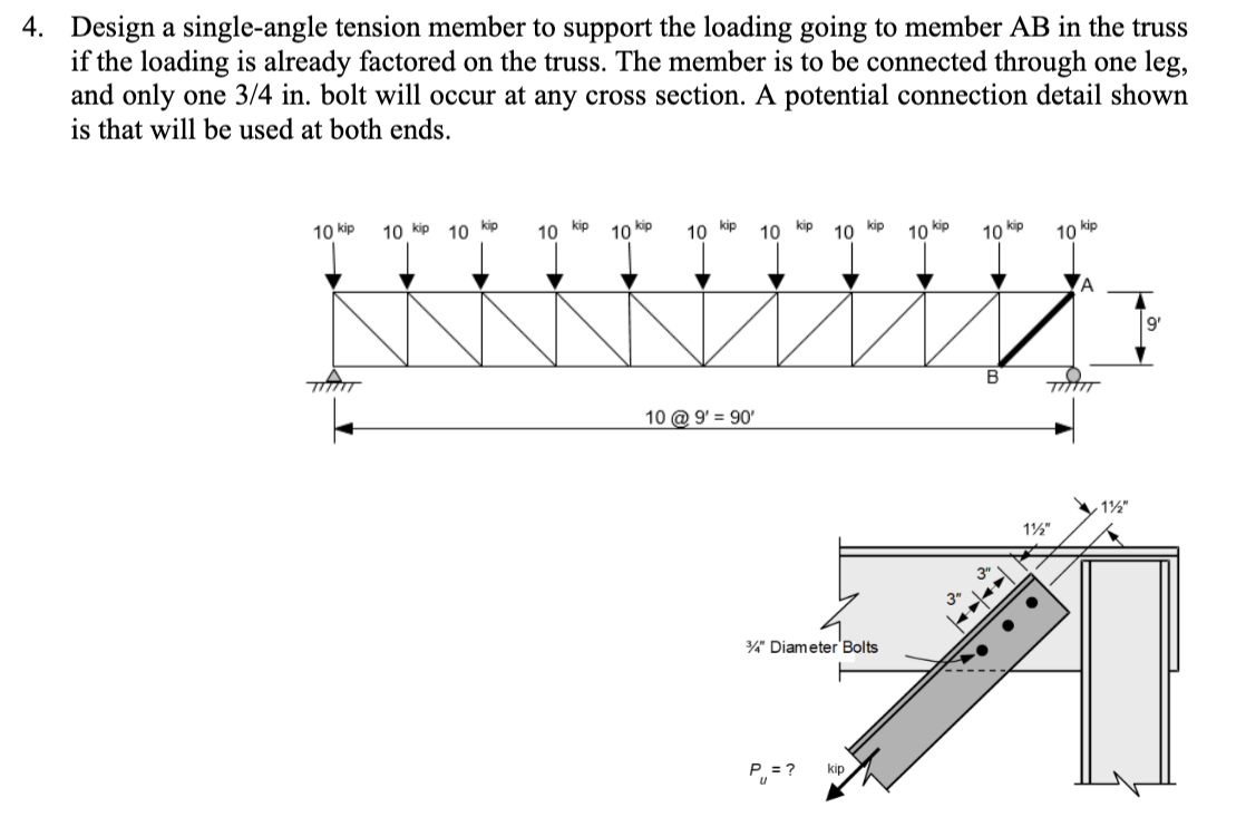 Solved Design a single-angle tension member to support the | Chegg.com