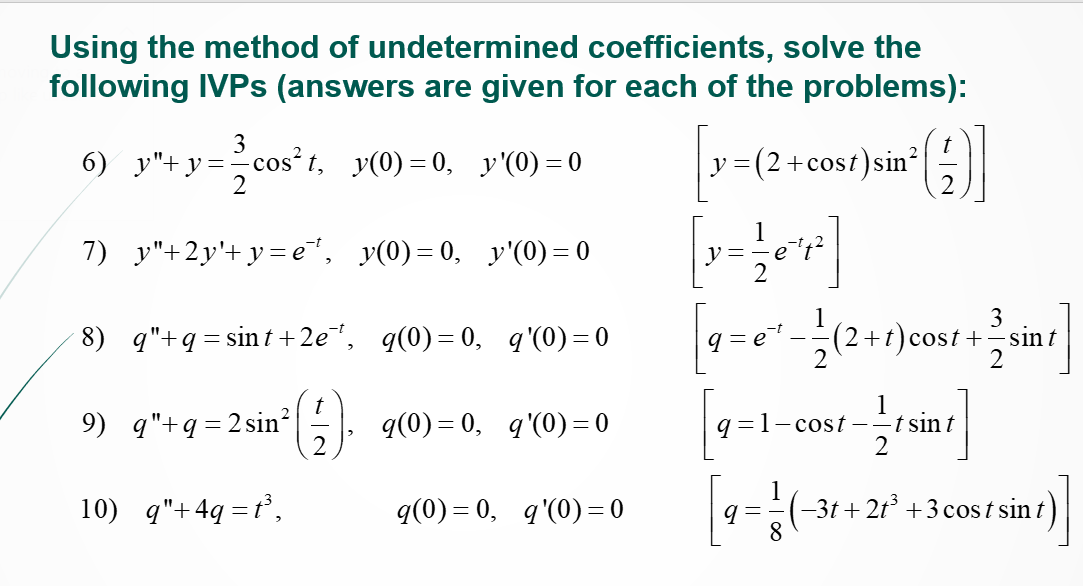 Solved Using the method of undetermined coefficients, solve | Chegg.com