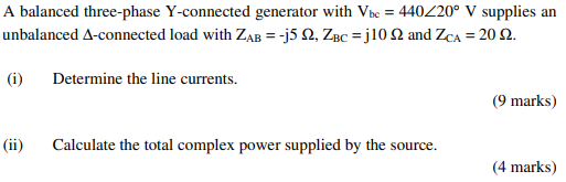 Solved A balanced three-phase Y-connected generator with Vbe | Chegg.com