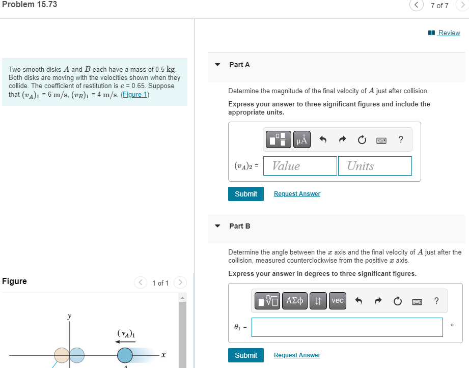 Solved Two smooth disks A and B each have a mass of 0.5 kg. | Chegg.com