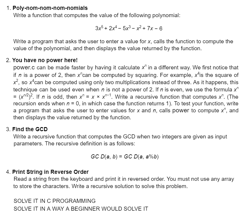 Solved 1. Poly-nom-nom-nom-nomials Write a function that | Chegg.com