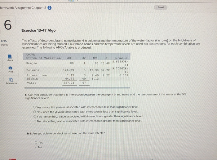 Solved Homework Assignment Chapter 13 Saved Exercise 13 47 0299