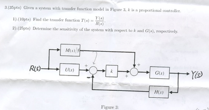 Solved 3.(35pts) Given a system with transfer function model | Chegg.com