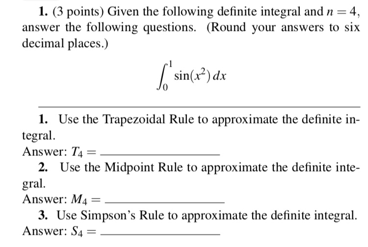 Solved 1. (3 points) Given the following definite integral | Chegg.com